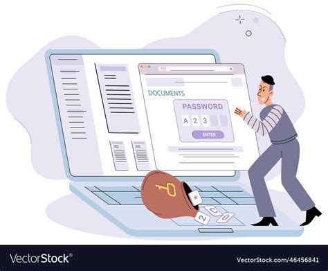 Computer Password Hack Cyber Criminal With Laptop Vector Image