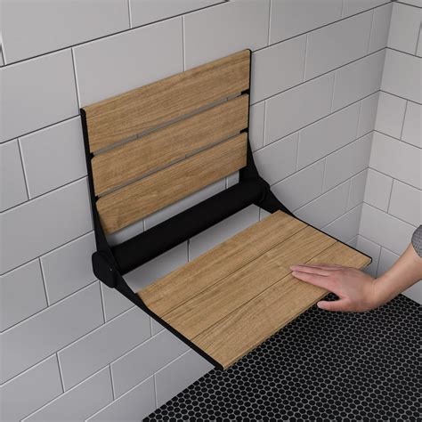 Black Matte 17 Wide Foldable Teak Shower Seat With Backrest Walmart