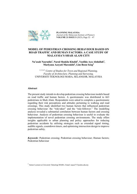 Pdf Model Of Pedestrian Crossing Behaviour Based On Road Traffic And