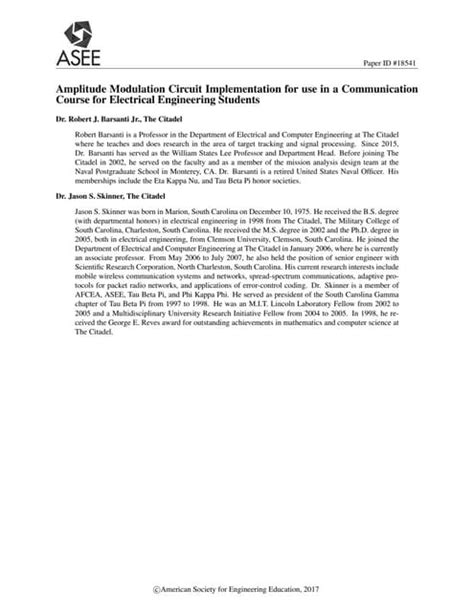 Amplitude Modulation Circuit Implementation For Use In A Communication Course For Electrical