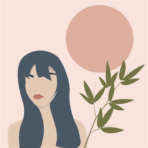 Boho 여자의 그림 흰색 배경에 고립 된 여자 클립 아트 현대 초상화 프리미엄 벡터