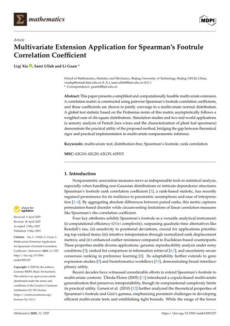 Pdf Multivariate Extension Application For Spearmans Footrule