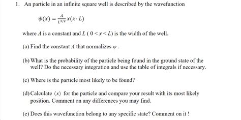 Solved 1 An Particle In An Infinite Square Well Is