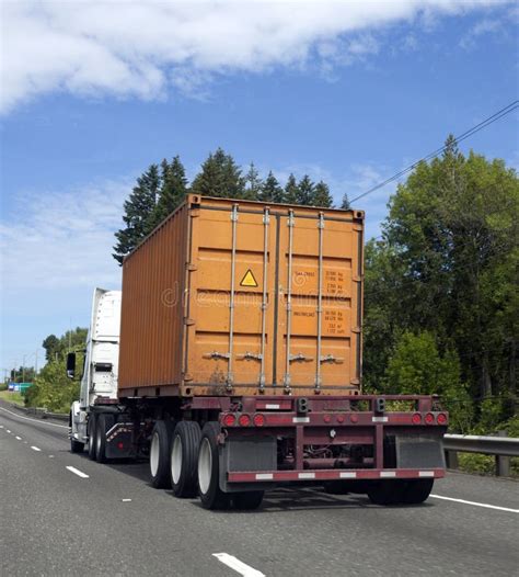 Flatbed Truck With Shipping Container Stock Image Image Of