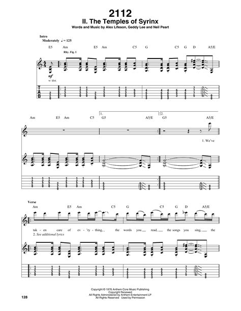 2112 Ii The Temples Of Syrinx By Rush Guitar Tab Play Along Guitar