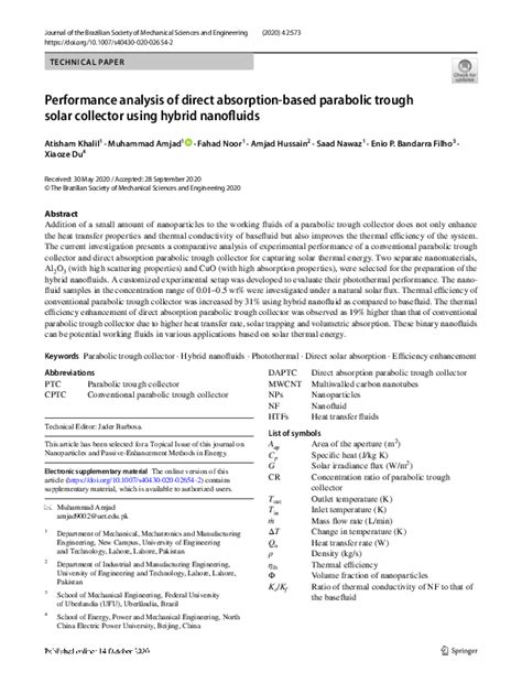 Pdf Performance Analysis Of Direct Absorption Based Parabolic Trough