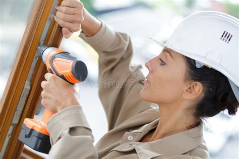 Construction Worker Drilling Window Stock Photo Image Of Apartment Isolated 272482154