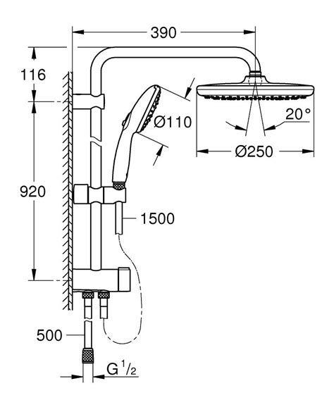Tempesta System 250 Flex shower system with diverter for wall mounting ...