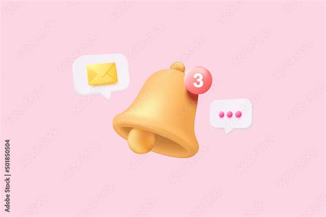 3d minimal notification bell icon with color objects floating around on