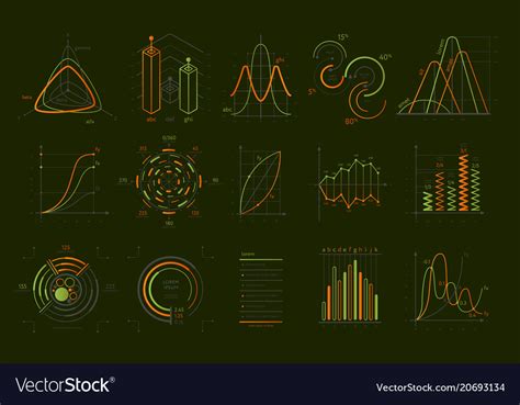 Abstract Data Visualization Set Isolated On Black Vector Image