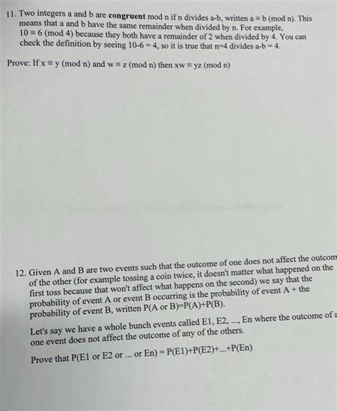 solved 11 two integers a and b are congruent mod n if n