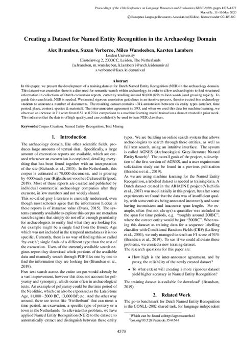 Pdf Creating A Dataset For Named Entity Recognition In The Archaeology Domain