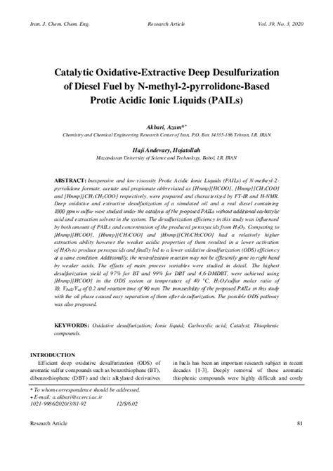 Pdf Catalytic Oxidative Extractive Deep Desulfurization Of Diesel