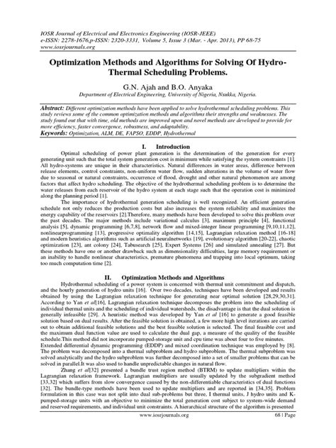 Optimization Methods And Algorithms For Solving Of Hydrothermal