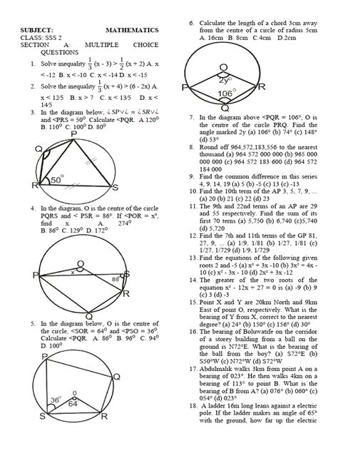 Ss2 Mathematics 3rd Term Examination Pdf Mathematics Elementary Geometry
