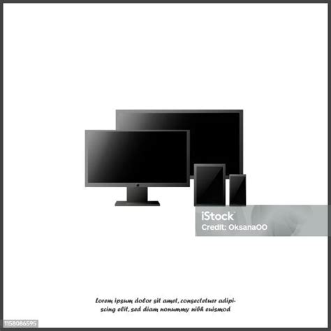 흰색 고립 된 배경에 현실적인 컴퓨터 모니터 Tv Lsd 태블릿 및 스마트 폰의 집합입니다 흰색 배경에 다양한 현대 전자 기기 0명에 대한 스톡 벡터 아트 및 기타 이미지