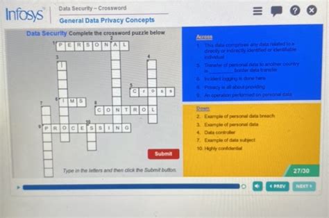 Infosys Data Security Crossword General Data StudyX