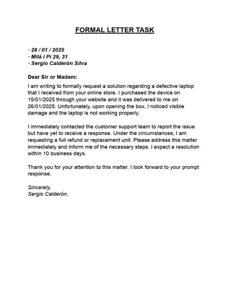 Formal Letter Task Pdf