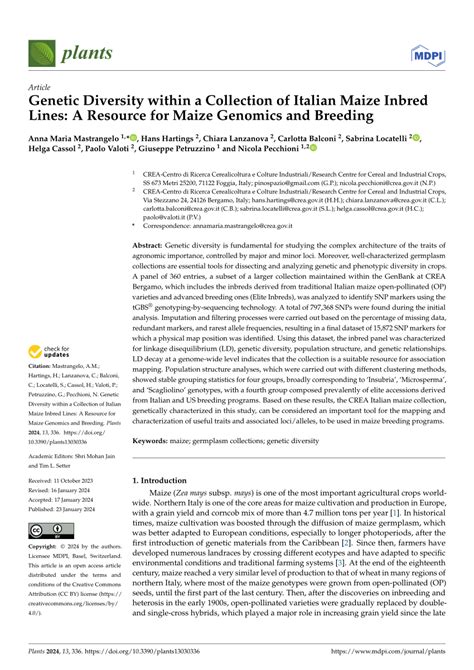 Pdf Genetic Diversity Within A Collection Of Italian Maize Inbred