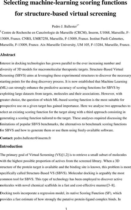 Selecting Machine Learning Scoring Functions For Structure Based Virtual Screening Biological