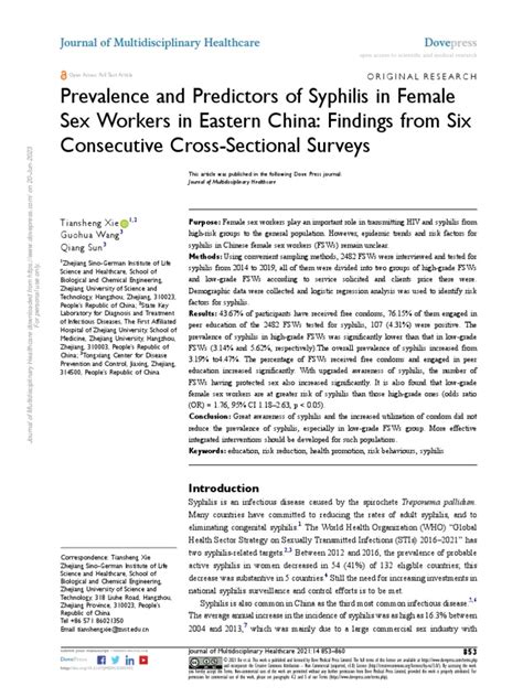 Prevalence And Predictors Of Syphilis In Female Sex Workers In Eastern