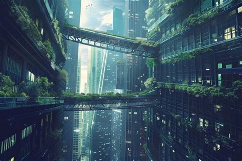 Premium Photo A Network Of Elevated Walkways Connecting Skyscrap Generative Ai