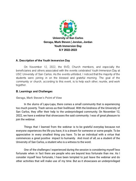 Formative Assessment Reflection Paper On The Youth Immersion Day Pdf