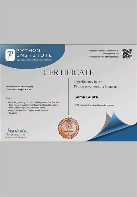 Soma Gupta On Linkedin Got The Certificate Of Proficiency In Python Programming Language From
