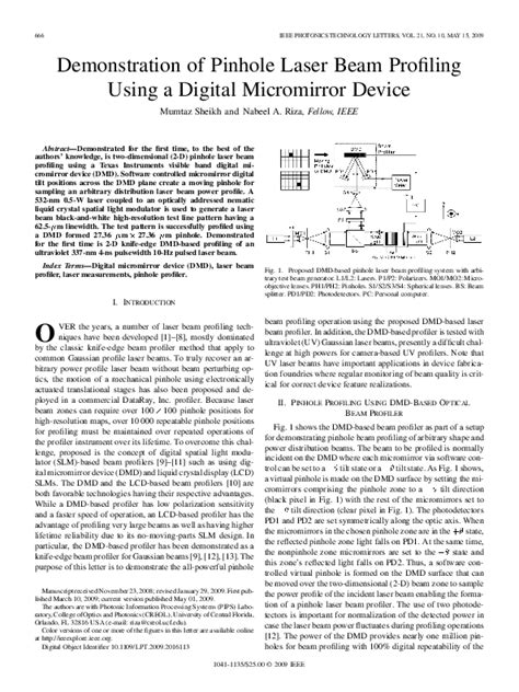 Pdf Demonstration Of Pinhole Laser Beam Profiling Using A Digital Micromirror Device