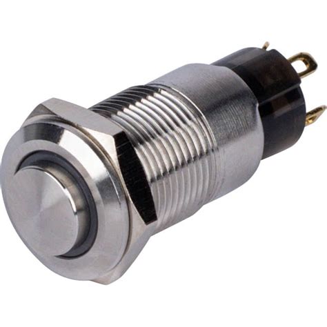 SPST 12mm Stainless Steel Waterproof Push Button Latching Switch W Raised Button And Blue LED Ring