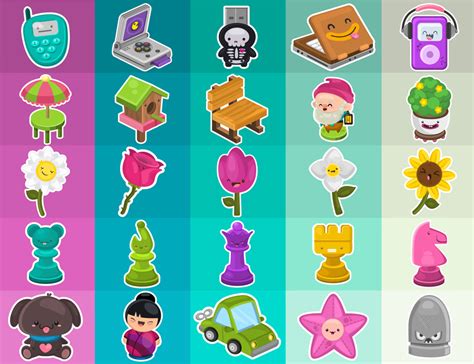 Various Stickers Are Arranged On A Checkered Background