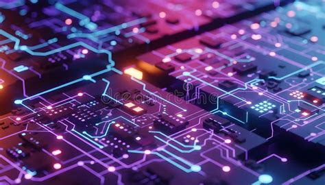 Futuristic Electronic Circuit Board With Glowing Neon Pathways And