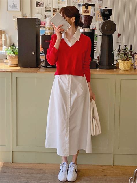 리리앤코 2천장 돌파 무료배송 봄데이트룩 슬림허리핏 스티포링 세미크롭 니트 레이어드 셔츠 롱 원피스 세트 신상봄가을봄신상가을신상데일리룩데이트룩출근룩