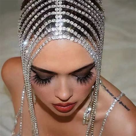 Rhinestone Headpiece Tassel Chain For Women Handmade Hat Crystal