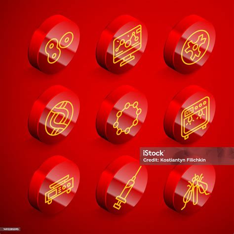 세트 라인 세포 분열 유전 공학 수정 생물학적 위험 기호 Dna 화학식 생물 안전 상자 전자 저울 및 주사기 아이콘 벡터 3차원