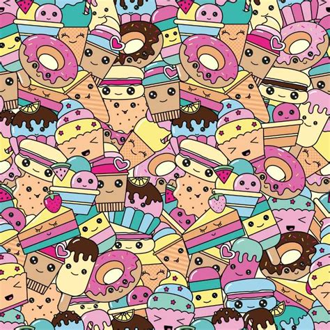 Sweet And Dessert Doodle Pattern With Cute Cake Donut Cookies And