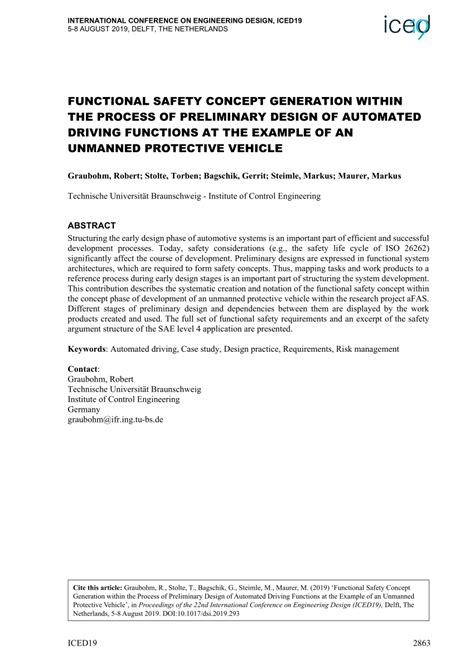 Pdf Functional Safety Concept Generation Within The Process Of Preliminary Design Of Automated