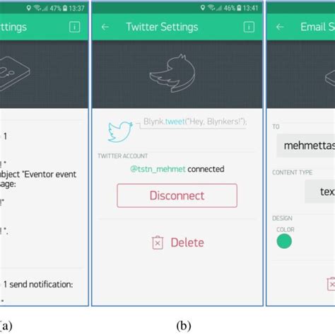 shows the configuration settings of the notifications for the blynk