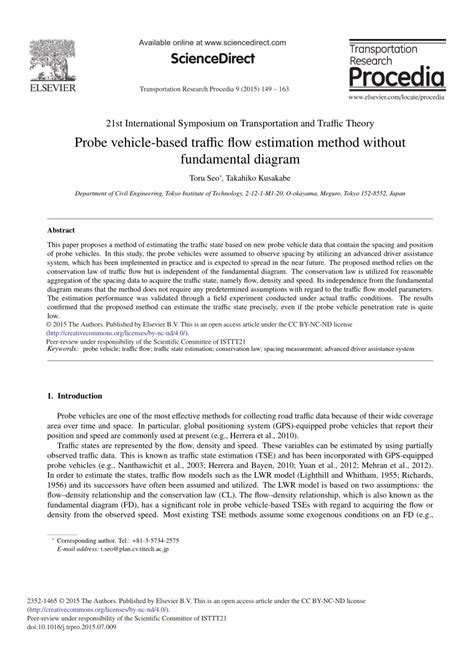 Pdf Probe Vehicle Based Traffic Flow Estimation Method Without Fundamental Diagram
