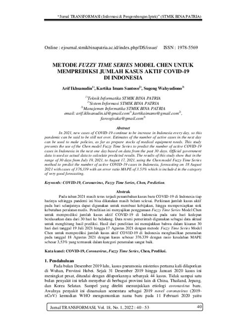 Pdf Metode Fuzzy Time Series Model Chen Untuk Memprediksi Jumlah