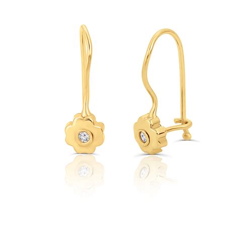 Cercei Din Aur 14k Pentru Copii Tortite Floare Stilizata Si Diamante