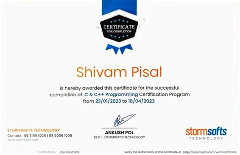 Shivam Pisal On Linkedin Cprogramming Cpp Certification Softwaredevelopment