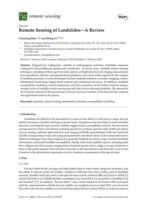 PDF Remote Sensing Of LandslidesA Review