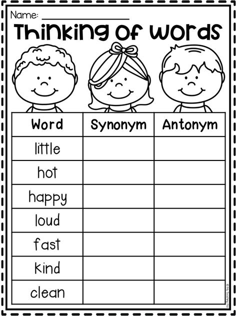 Synonyms And Antonyms Worksheet For First Grade And Second Grade