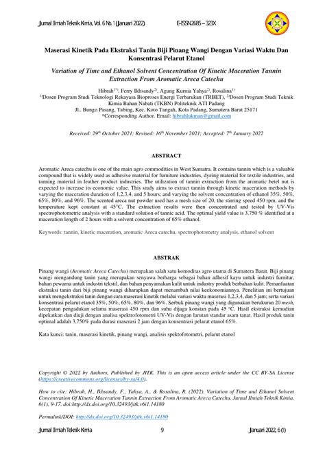Pdf Variation Of Time And Ethanol Solvent Concentration Of Kinetic