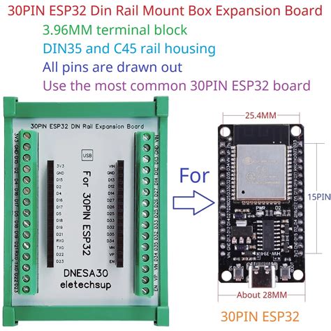 30pin Esp32 Devkit V1 Din Rail Expansion Board 3 96 Terminal Screw Terminal Block Adapter Module 