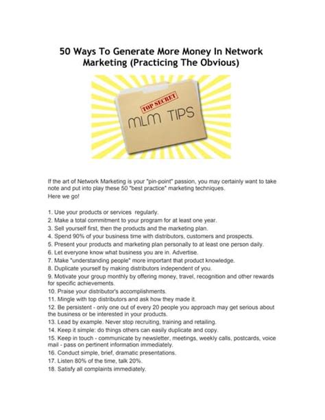 50 Ways To Generate More Money In Network Marketing Practicing The