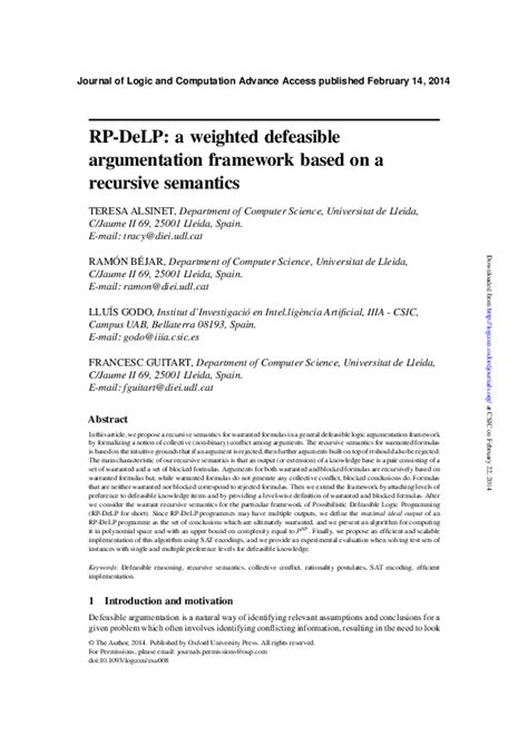 Pdf Rp Delp Recursive Semantics In Defeasible Logic