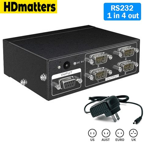 ⚜rs232 Splitter Bidirectional 4 Port Active Serial Rs232 Splitter 1 In 4 Out Db9 Sharing 1 To 4
