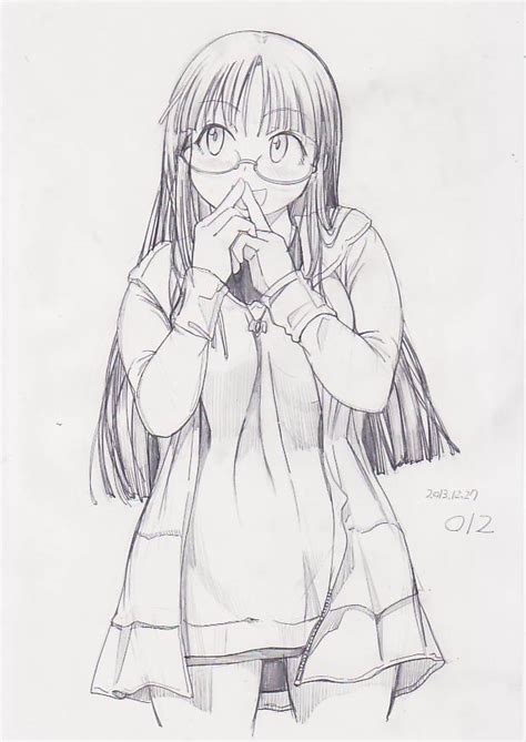 Safebooru 1girl Blush Breasts Brown Hair Dated Glasses Kobayakawa Horan Long Hair Nekokami